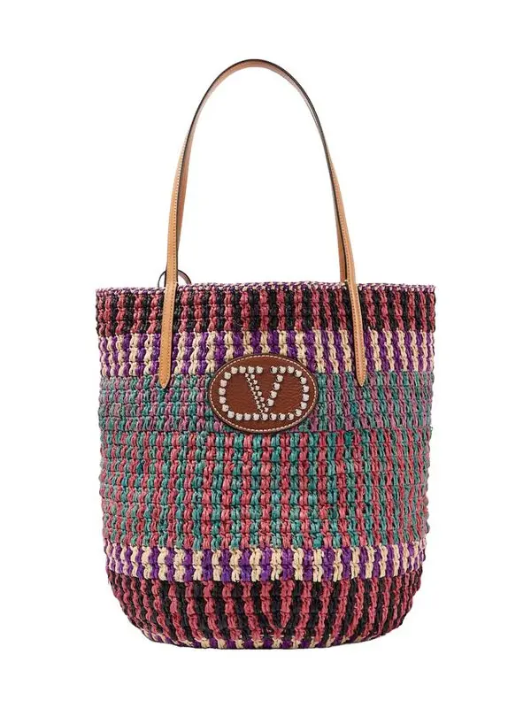 Valentino Garavani Vlogo Signature Large Straw Tote Bag - Multicoloured