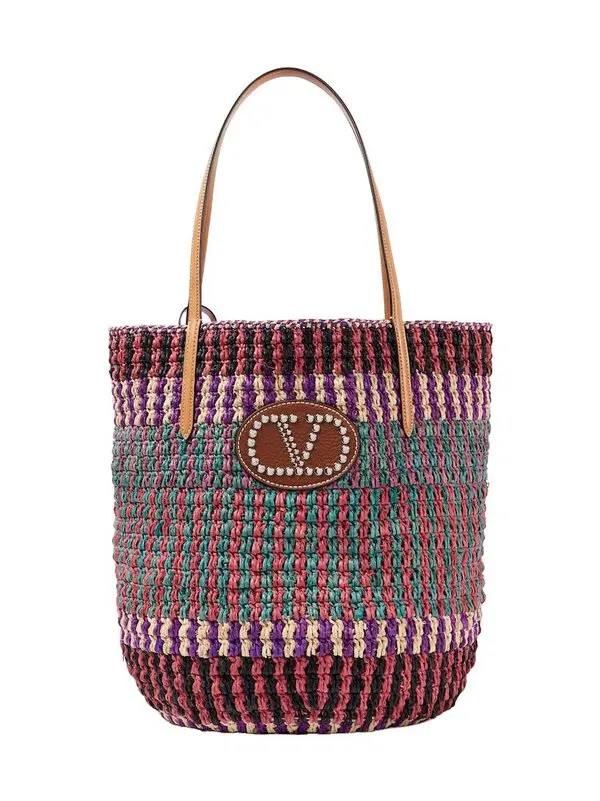 Valentino Garavani Vlogo Signature Large Straw Tote Bag - Multicoloured