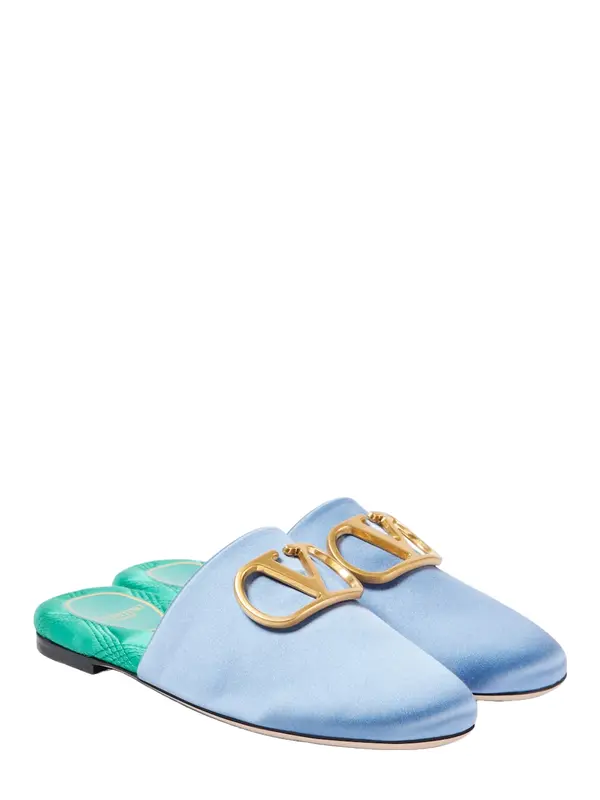 Valentino Garavani Vlogo Signature Satin Slides - Blue