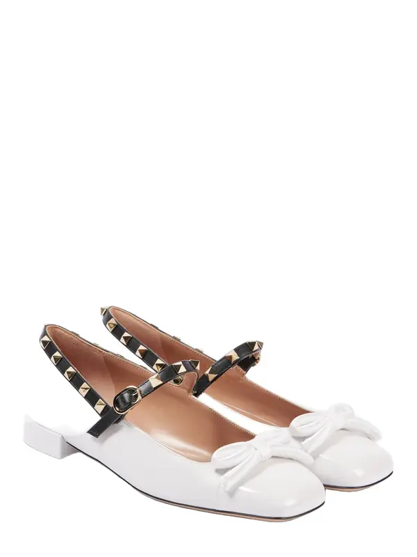 Valentino Garavani Rockstud Bow Leather Mary Jane Flats - Black
