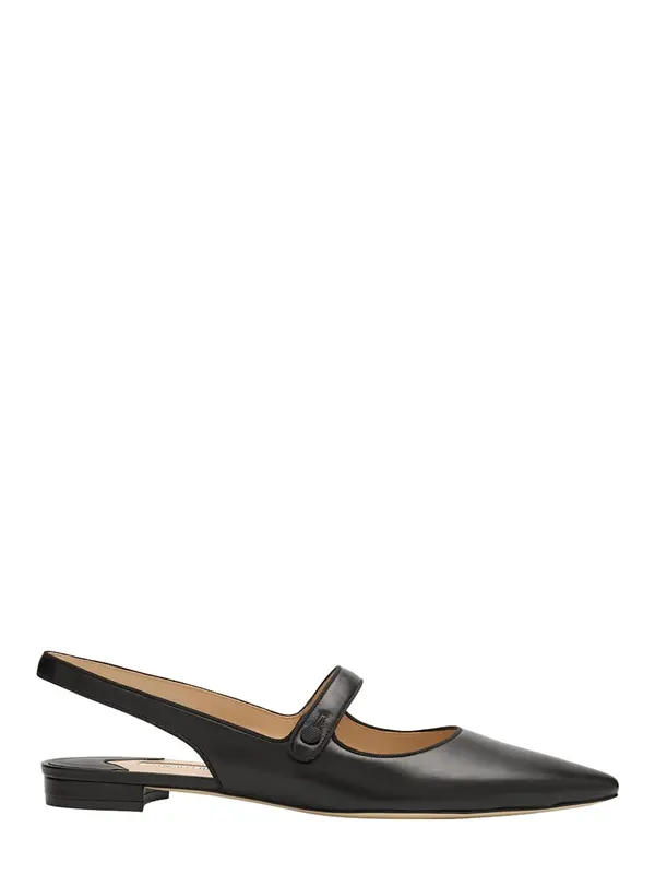 Manolo Blahnik Campari Leather Mary Jane Slingback Flats - Black