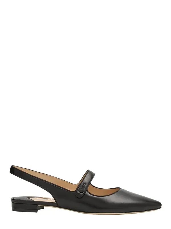 Manolo Blahnik Campari Leather Mary Jane Slingback Flats - Black
