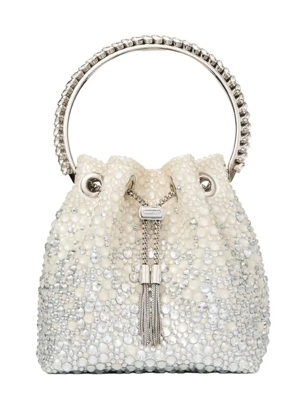 JIMMY CHOO Bon Bon Crystal-embellished Satin Bag - Neutral