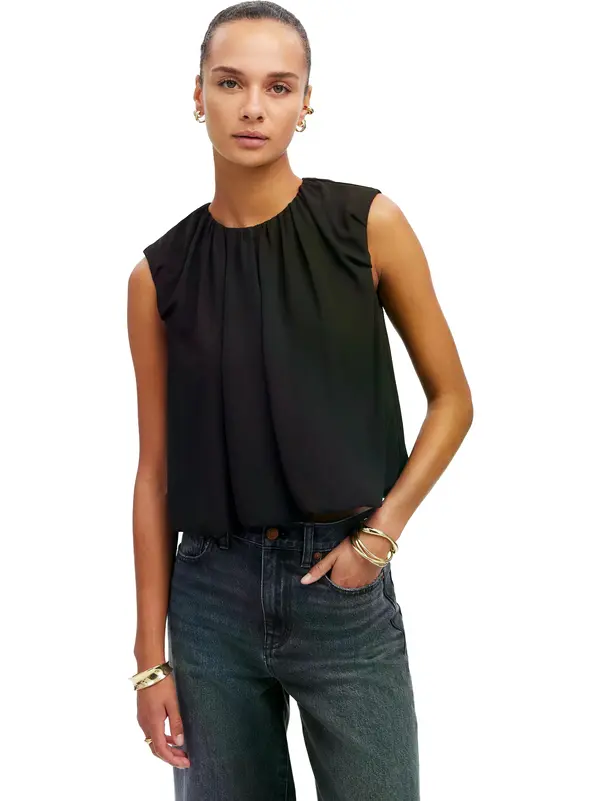 Madewell Sleeveless Bubble Top In Chiffon - True Black