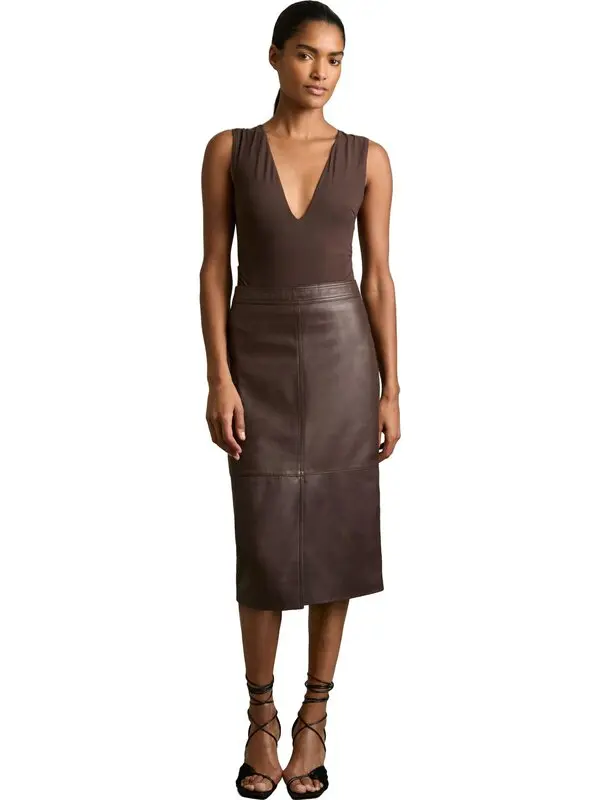 REISS Miley Leather Pencil Skirt - Burgundy