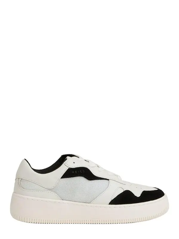 REISS Ruth Leather And Mesh Platform Trainers - Black/white