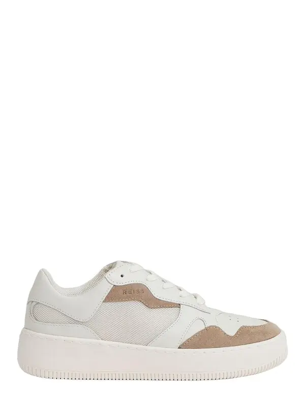 REISS Ruth Leather And Mesh Platform Trainers - Taupe