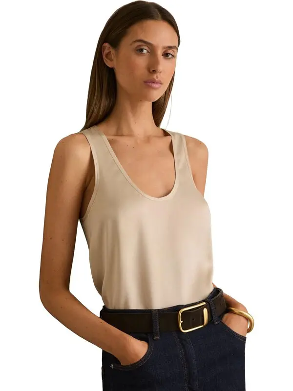 REISS Ruby Silk-front Cami Top - Neutral