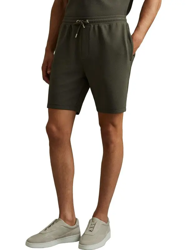 REISS Amarillo Textured Drawstring Shorts - Green Smoke