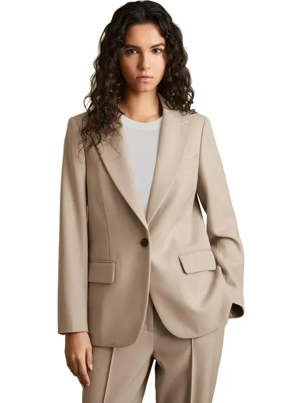 REISS Brittany Single-breasted Textured Suit Jacket - Neutral