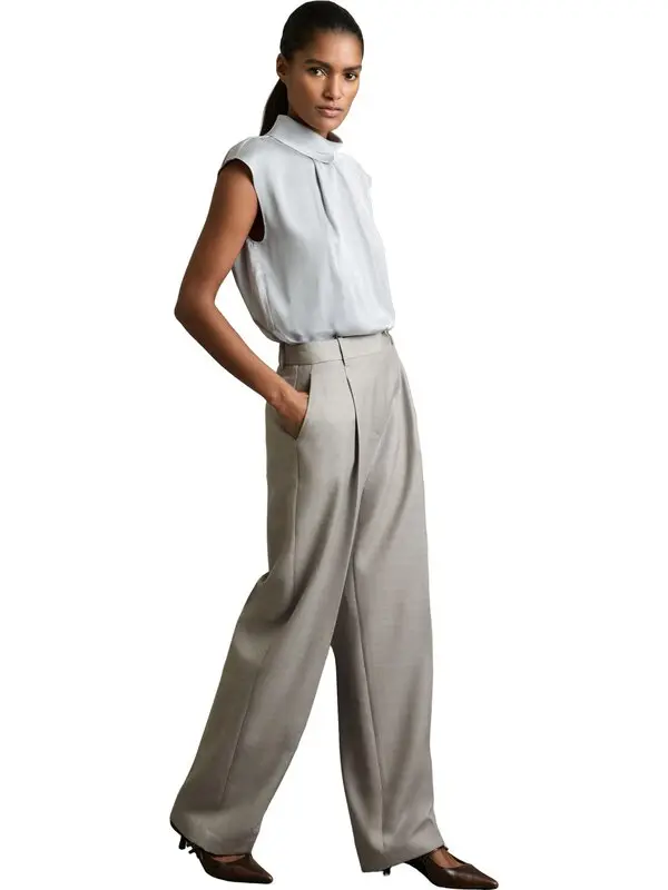 REISS Harper Wool-blend Wide-leg Suit Trousers - Grey