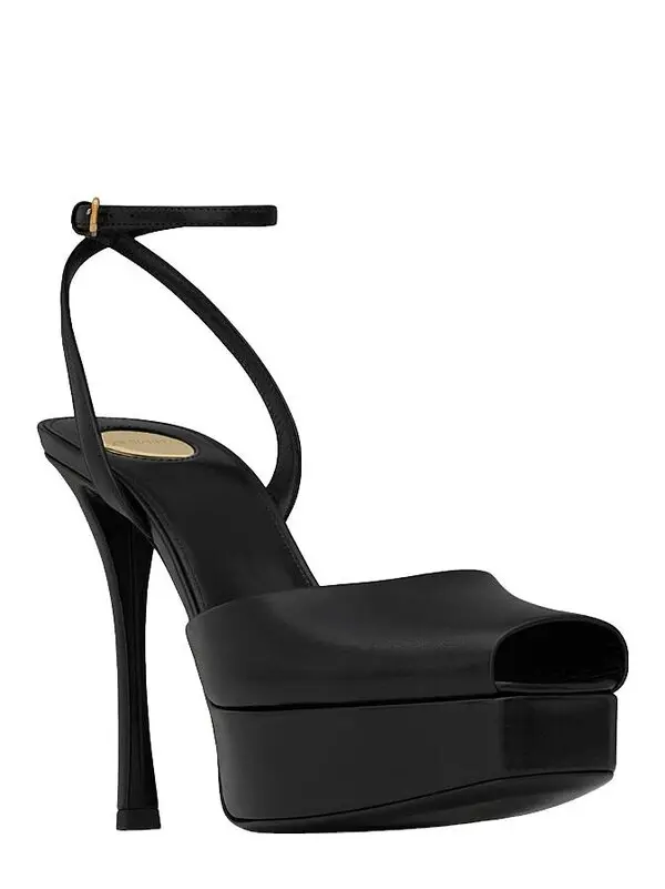Saint Laurent La Scandale Platform Sandals - Black Lambskin
