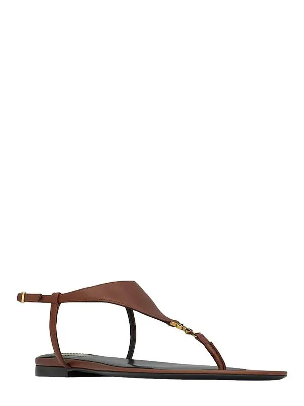 Saint Laurent Cassandra Slingback Thong Sandals - Brown Lambskin