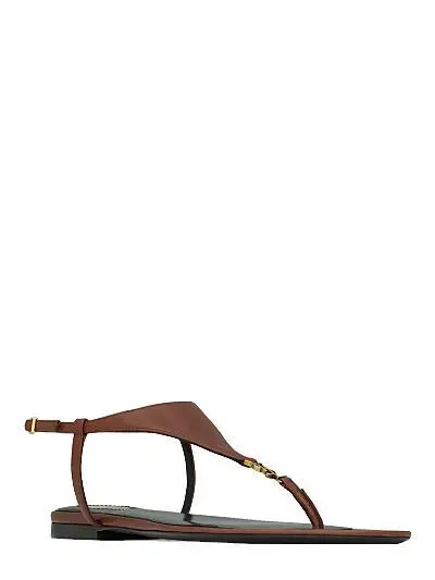 Saint Laurent Cassandra Slingback Thong Sandals - Brown Lambskin