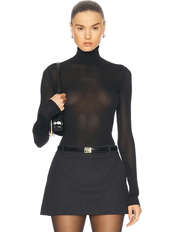 EAVES Alexander Sheer Turtleneck Sweater - Black