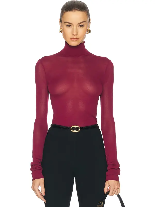 EAVES Alexander Sheer Turtleneck Sweater - Burgundy