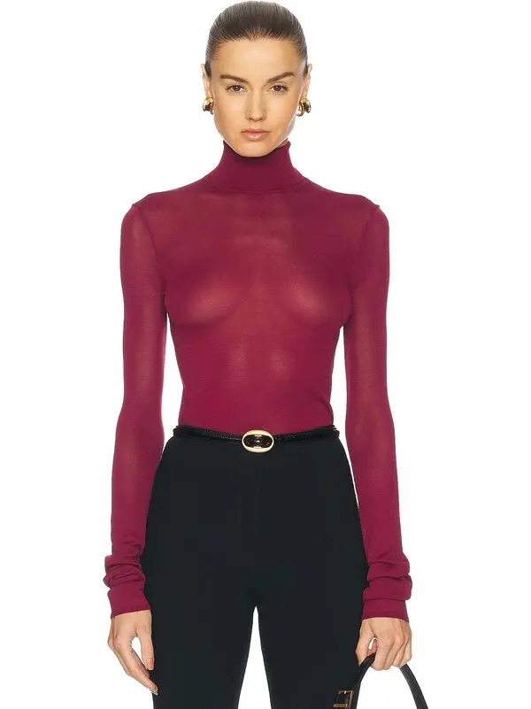 EAVES Alexander Sheer Turtleneck Sweater - Burgundy