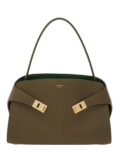 FERRAGAMO Hug Soft Bicolor Shoulder Bag - Green