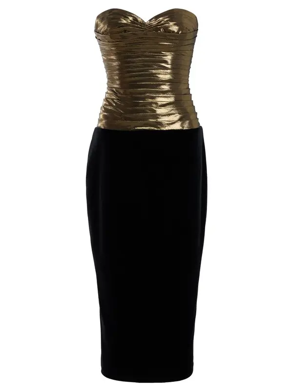 SERGIO HUDSON Pleated Lamé And Stretch-velvet Midi Dress - Black