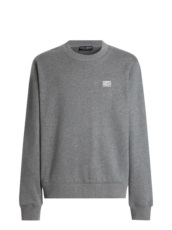 Dolce & Gabbana Cotton Jersey Sweatshirt With Branded Tag - Grey