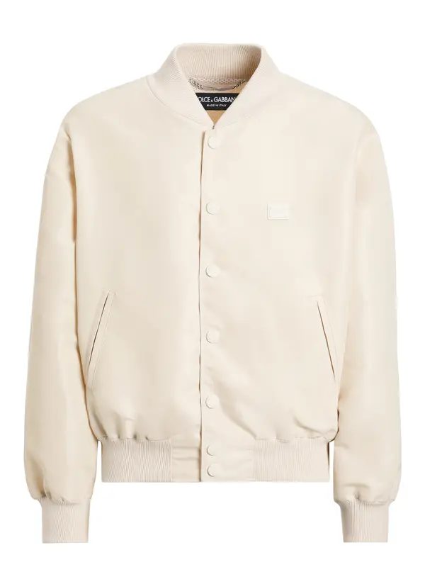 Dolce & Gabbana Technical Fabric Bomber Jacket With Logo Tag - White