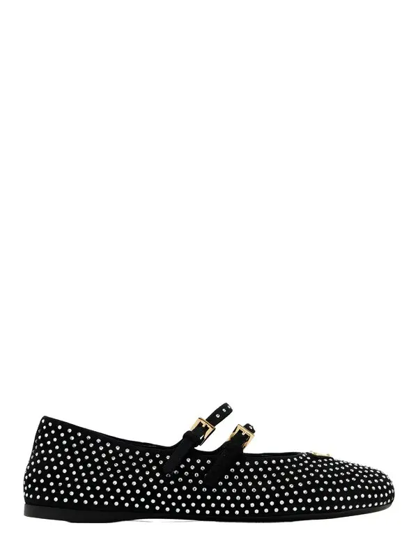 Prada Crystal-embellished Suede Ballet Flats - Black