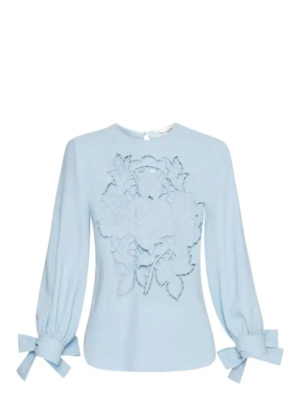 Oscar De La Renta English Rose Cut-out Georgette Blouse - Blue