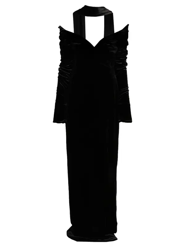 SAIID KOBEISY Velvet Fitted Long Dress - Black