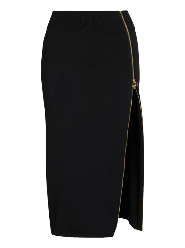 Patou Decorative-zip Midi Skirt - Black