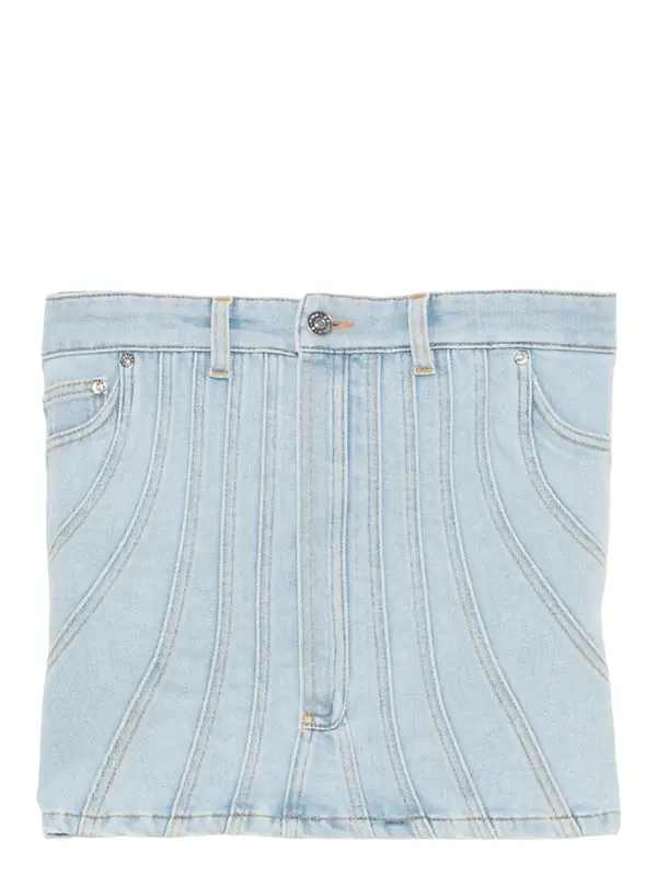 MUGLER Denim Stitch-detailed Strapless Top - Blue