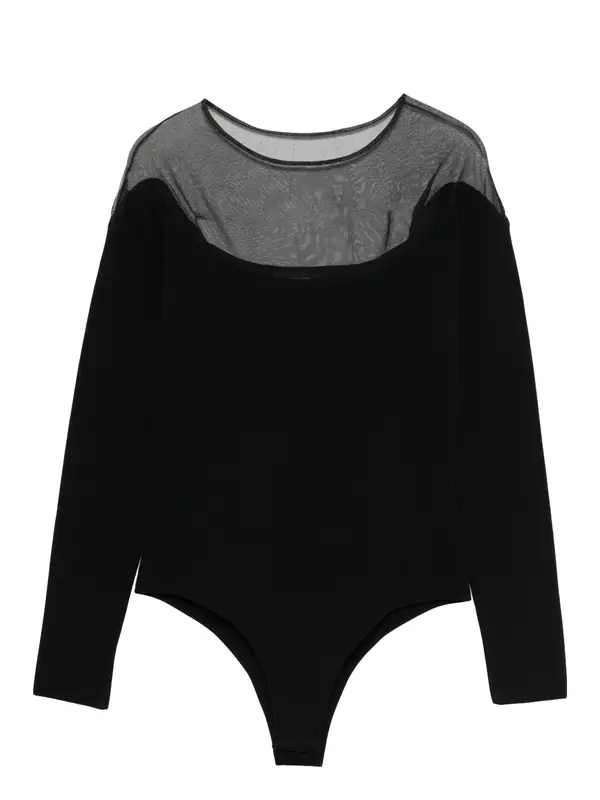 MUGLER Sheer-paneled Bodysuit - Black