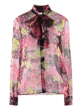 Versace Floral-print Silk Bow Shirt - Pink