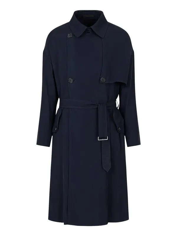 Giorgio Armani Icon Cupro Double-breasted Trench Coat - Navy Blue