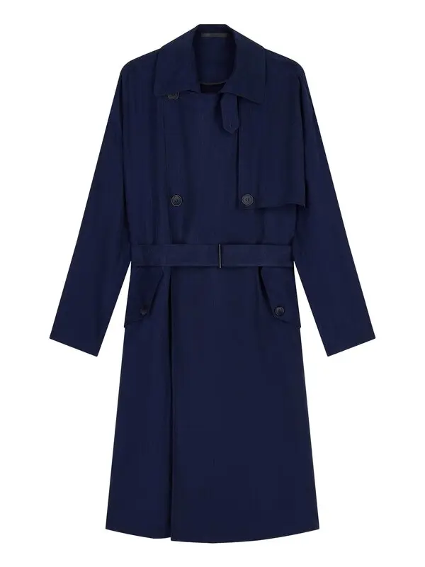 Giorgio Armani Icon Cupro Double-breasted Trench Coat - Navy Blue