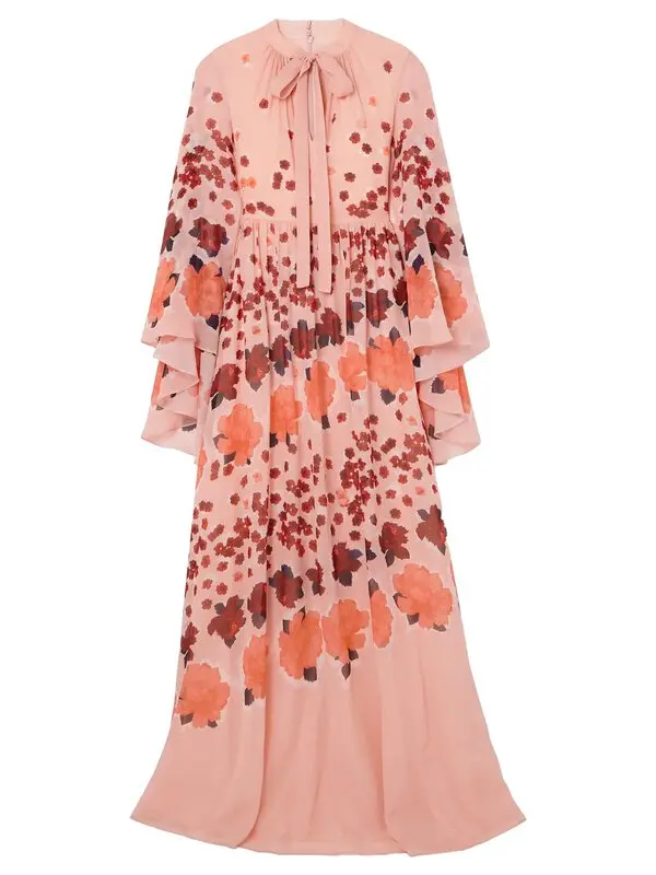 Erdem Tie-detailed Floral-print Gown - Pink