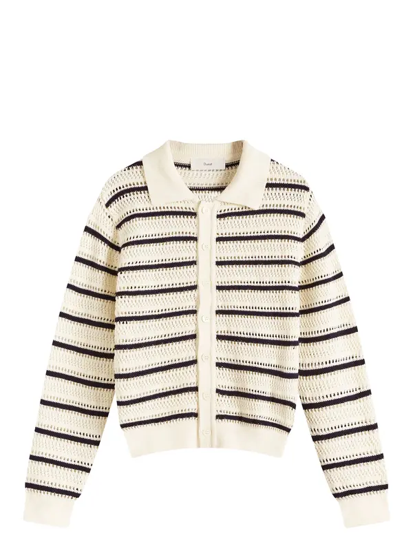 DUNST Open Collared Cardigan - Ivory/navy Stripe