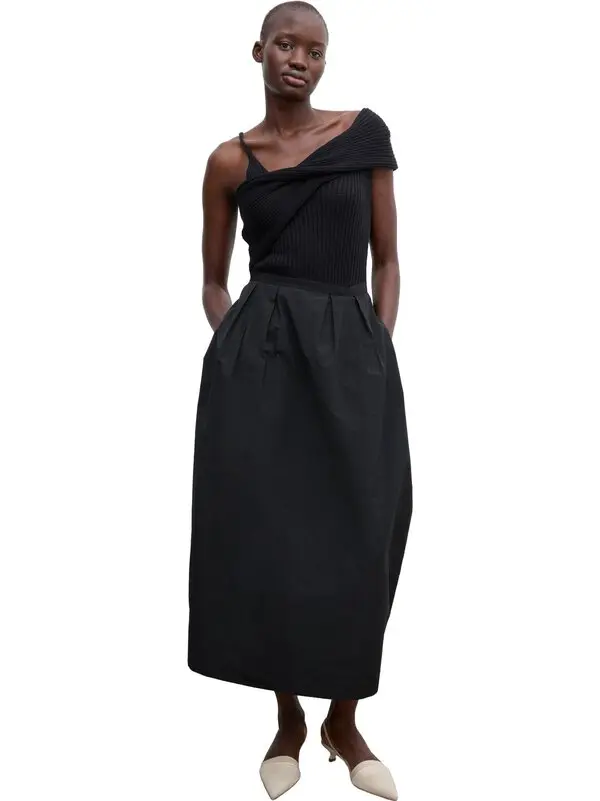 HOUSE OF DAGMAR Curved Pleated Ankle-length Skirt - Black