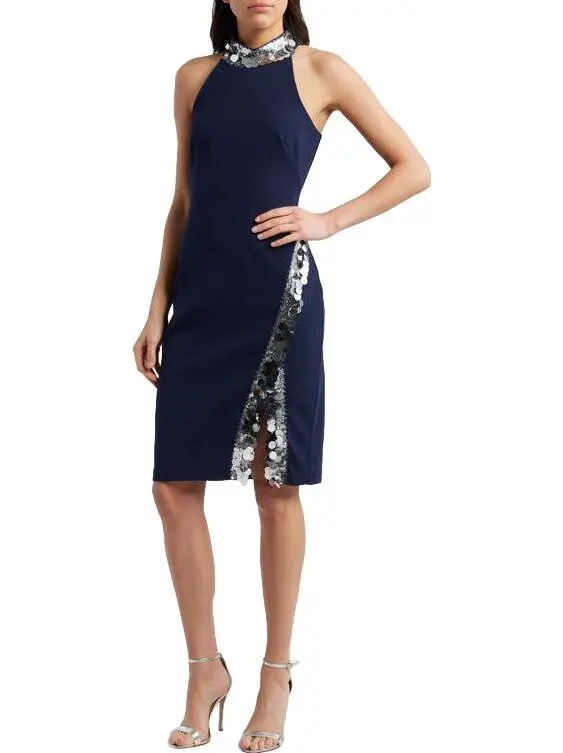 Vince Camuto Paillette Sequin Sheath Dress - Navy