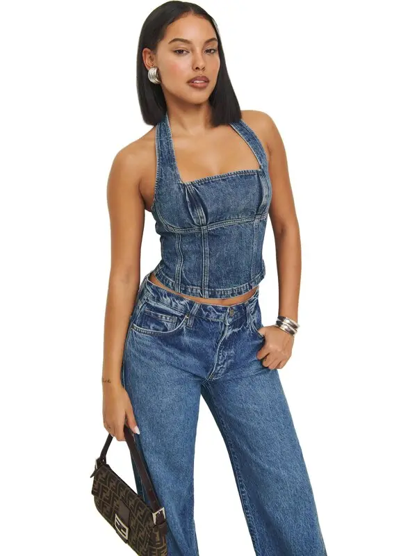 REFORMATION Lucinda Denim Top - Blue