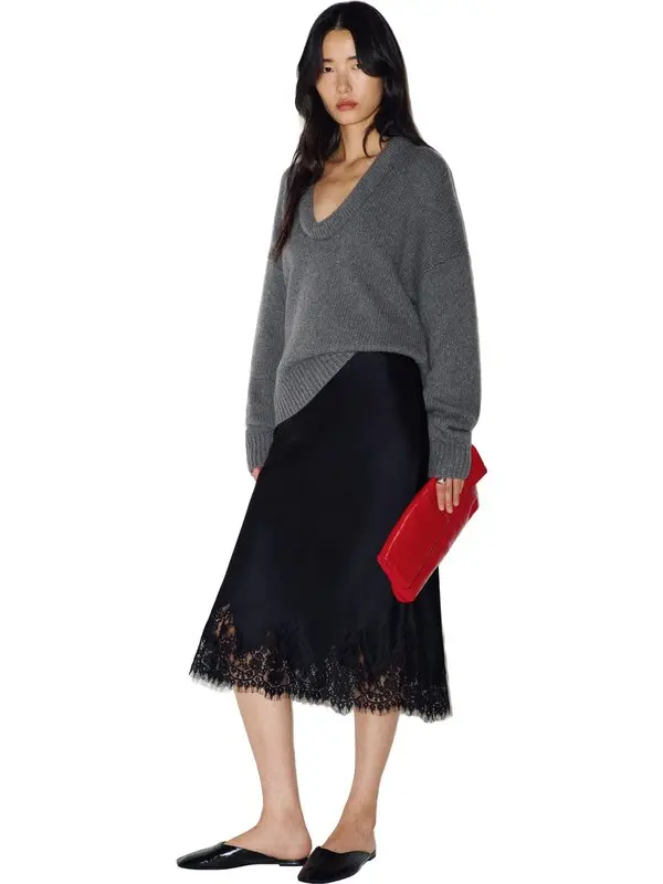 REFORMATION Carolina Silk Midi Skirt - Black