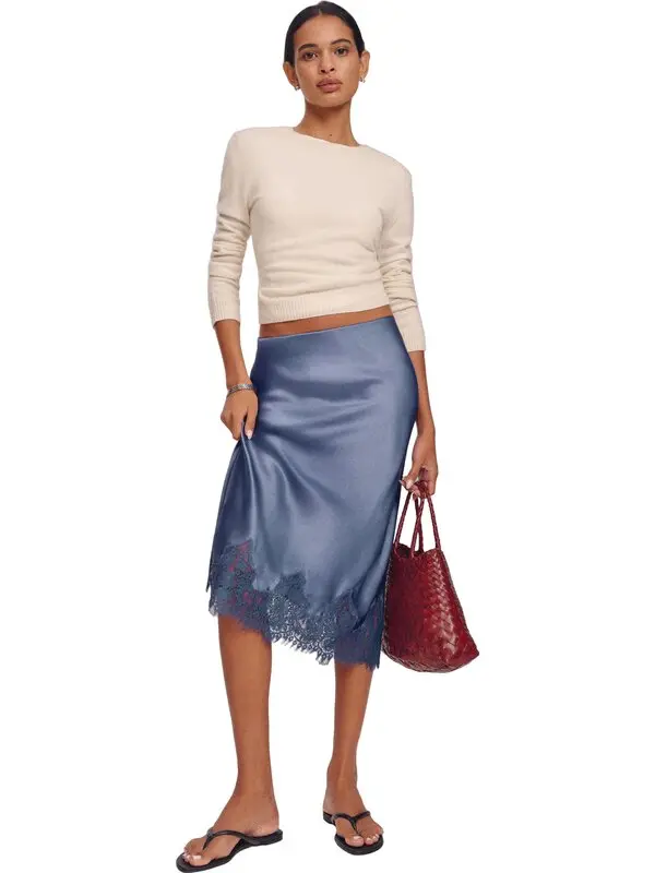 REFORMATION Carolina Silk Skirt - Cornflower