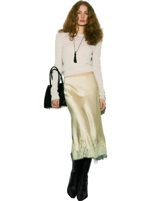 REFORMATION Carolina Silk Skirt - Ivory