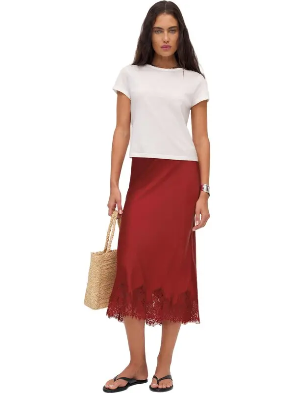 REFORMATION Carolina Silk Skirt - Red
