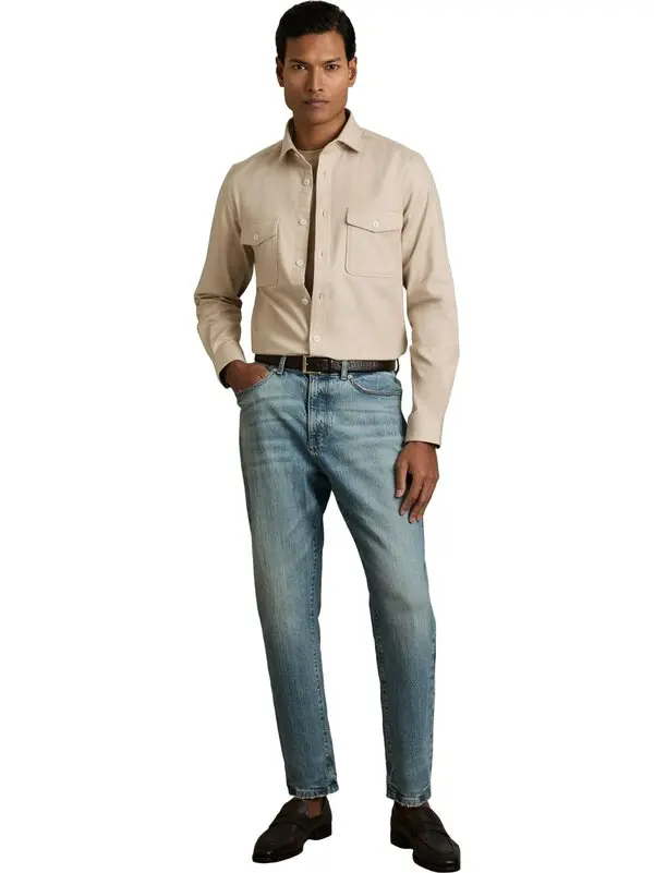 REISS Whisper Stretch-cotton Twill Twin-pocket Overshirt - Stone