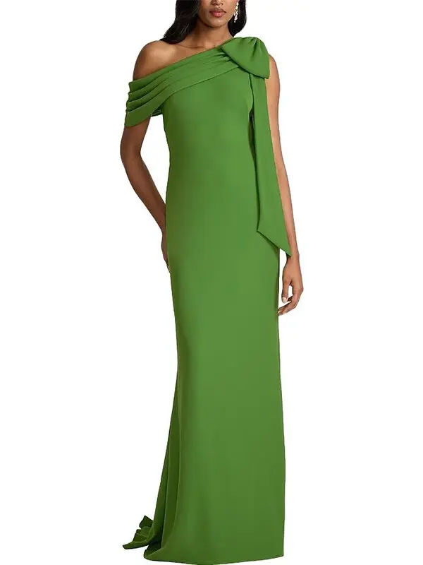 Tadashi Shoji Cassia Bow-shoulder Crepe Gown - Cactus