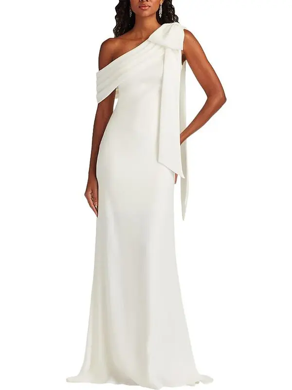 Tadashi Shoji Cassia Bow-shoulder Crepe Gown - Ivory