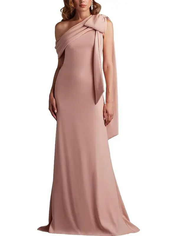Tadashi Shoji Cassia Bow-shoulder Crepe Gown - Pink