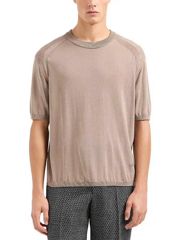 Emporio Armani Plain Knit Short Sleeve Sweater - Light Beige