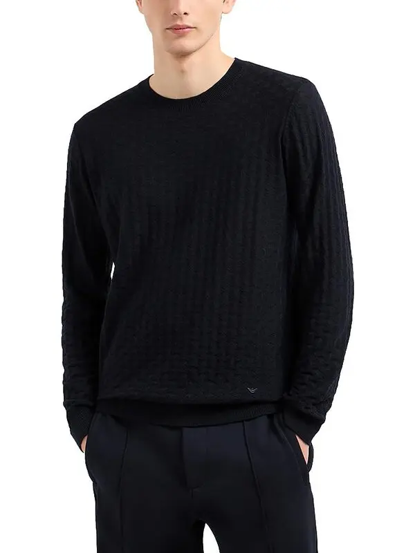 Emporio Armani Knitted Basketweave Pullover - Navy Blue