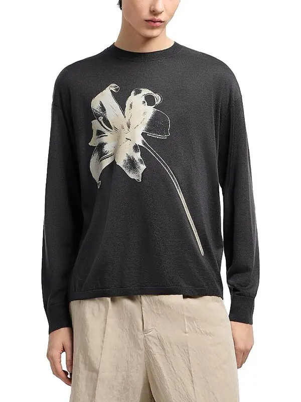 Emporio Armani Knit Floral Print Crewneck Sweater - Bristol Black